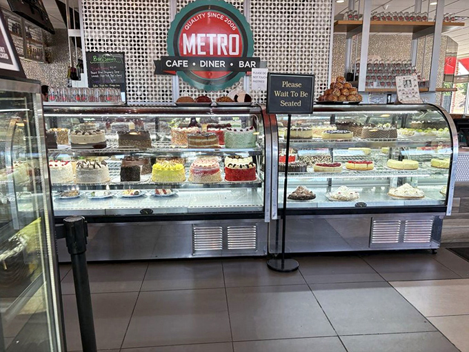 The dessert case—where willpower goes to die and cheesecake dreams are born. Resistance is futile, just pick your flavor.