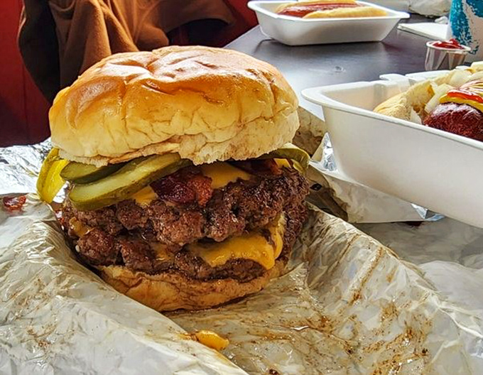 Not so much a burger as a monument to American excess&mdash;in the best possible way. Worth every napkin you'll need afterward.