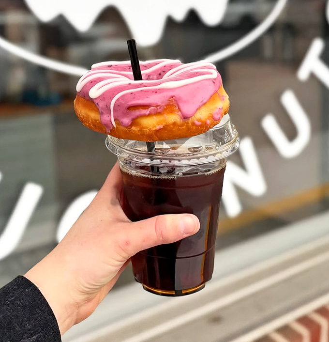 The perfect beverage pairing completes the Sleeping Bird experience - coffee meets donut shop heaven.