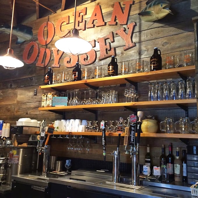 The rustic wooden bar area says "stay awhile" in the language of good drinks and better conversation. Maryland hospitality at its finest.