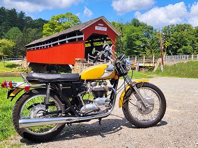 Motorcyclists know: nothing beats the rumble of wheels on wooden planks as you cruise through a piece of living history.