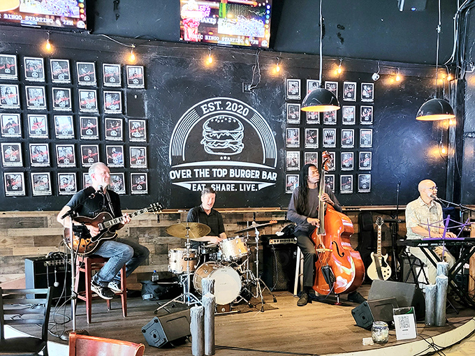 Live music transforms burger night into dinner theater. These musicians aren't just playing songs&mdash;they're providing the soundtrack to your flavor journey.