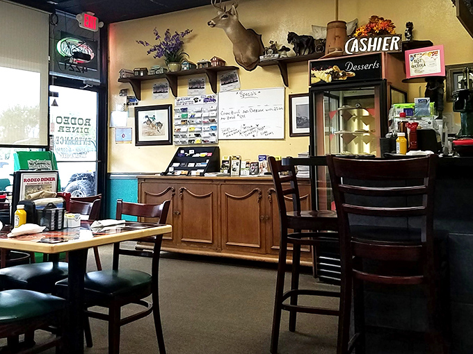 The cashier area doubles as dessert central&mdash;because no proper diner experience is complete without something sweet to finish.
