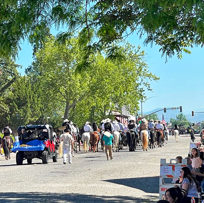 The Red Bluff Round-Up parade brings out cowboys, horses, and enough Western wear to make John Wayne feel underdressed.