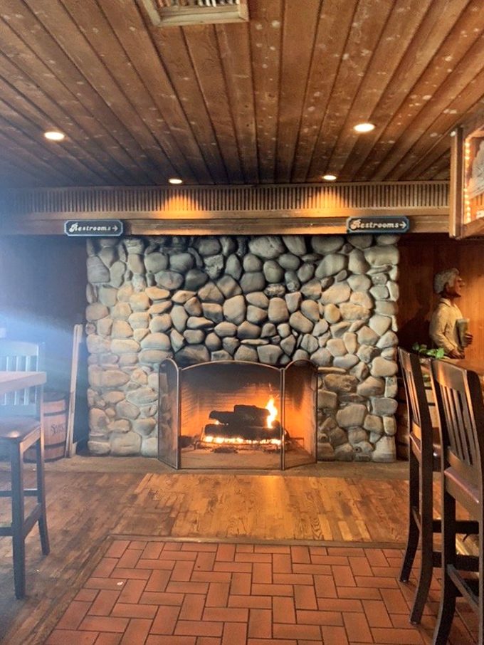 Nothing says "coastal comfort" quite like a roaring stone fireplace in a seafood restaurant &ndash; maritime charm with a touch of mountain lodge.