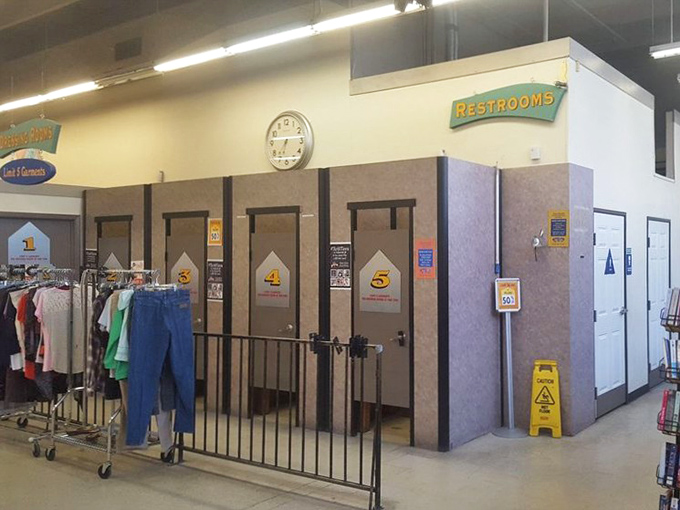 Clean, organized fitting rooms prove this isn't your grandmother's dusty thrift store experience anymore. 