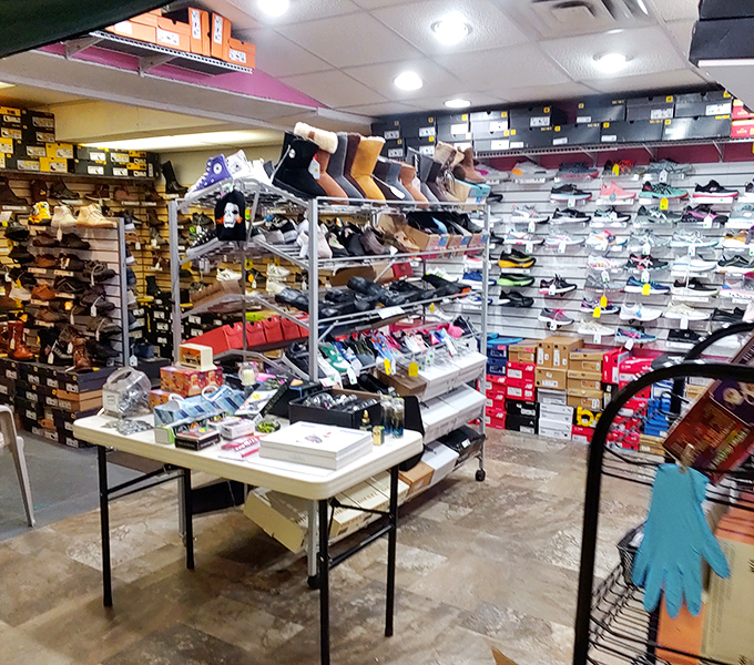 Footwear for every Pennsylvania adventure! This shoe display isn't just retail &ndash; it's a podiatric playground where comfort meets affordability.