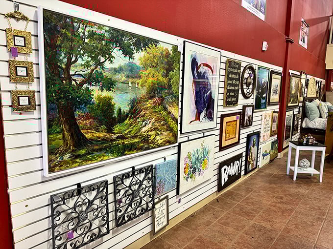 The art wall offers instant sophistication for bare walls. That landscape might not be a Monet, but your guests won't know unless they get suspiciously close.