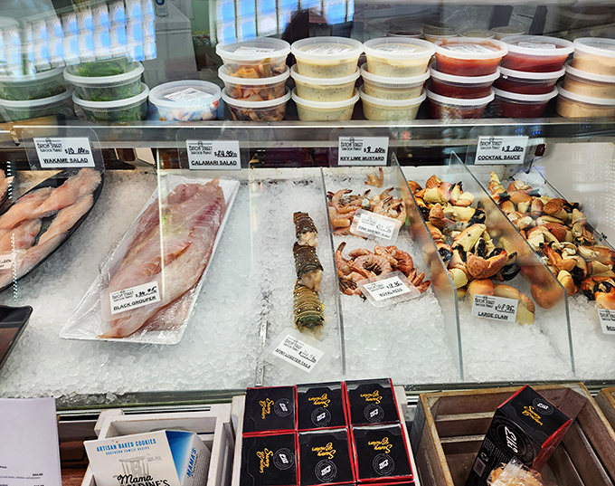 The seafood case—where decisions get difficult and dreams come true. Each glistening specimen practically begs to be taken home.