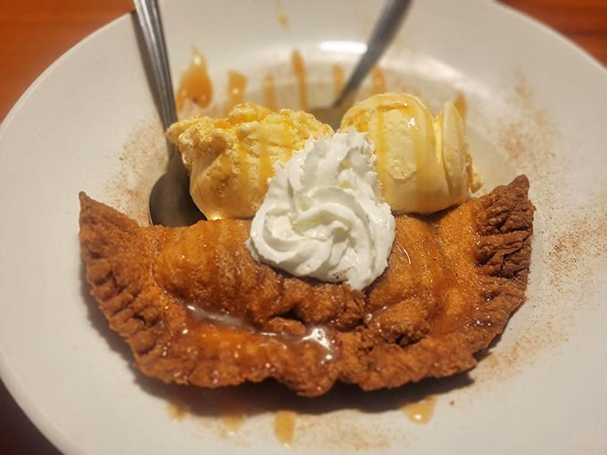 Not your grandmother's apple pie&mdash;unless she was a culinary genius. This fried delight topped with ice cream is the finale your meal deserves.