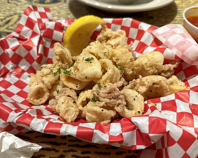Calamari so tenderly fried it makes you wonder why anyone ever compared it to rubber bands in the first place.
