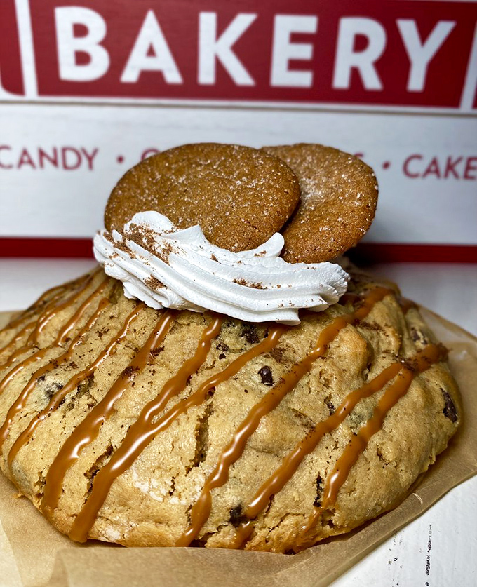 Gingerbread cookies playing bodyguard to a caramel-drizzled masterpiece &ndash; the kind of cookie that makes you want to invent new holidays.