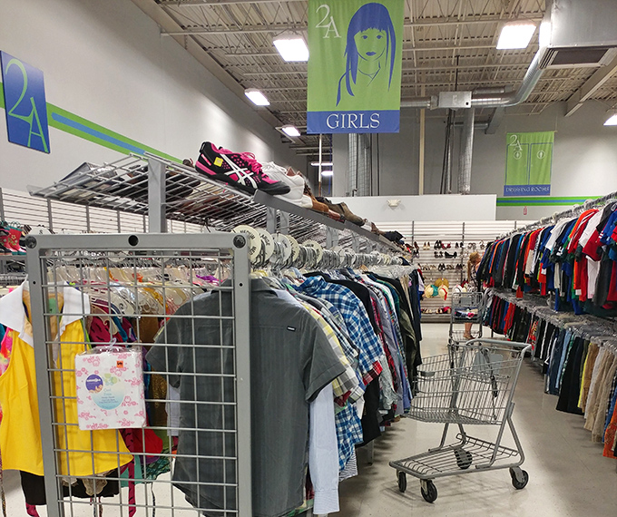 The girls' section beckons with pint-sized fashion finds. Growing kids and shrinking wallets find happy compromise here.