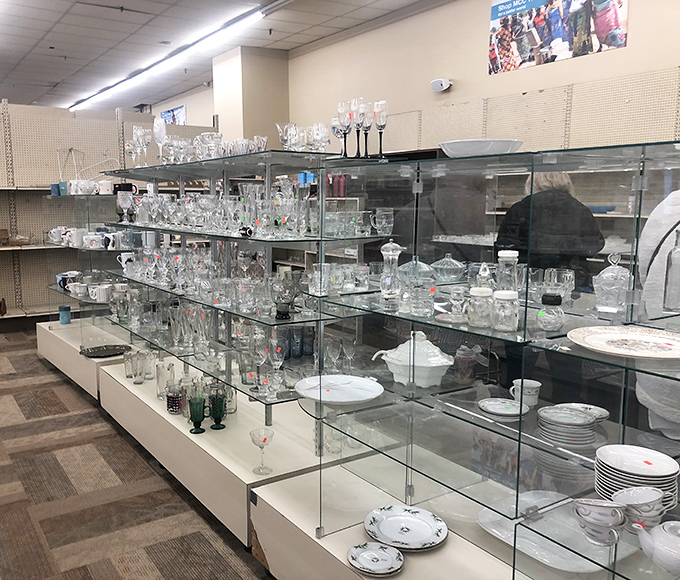 Crystal clear opportunities! This glassware display could outfit a wedding reception or stock a budding mixologist's first apartment with vintage charm.