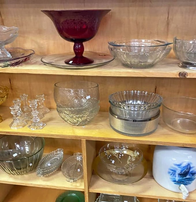 Crystal and glassware that survived decades of dinner parties and holiday toasts, now waiting for your next celebration.