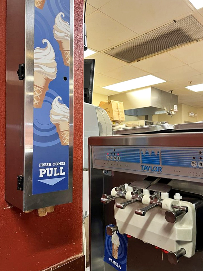 The ice cream station's "PULL" sign might as well read "HAPPINESS" &ndash; a portal to soft-serve dreams and sprinkle-topped memories.