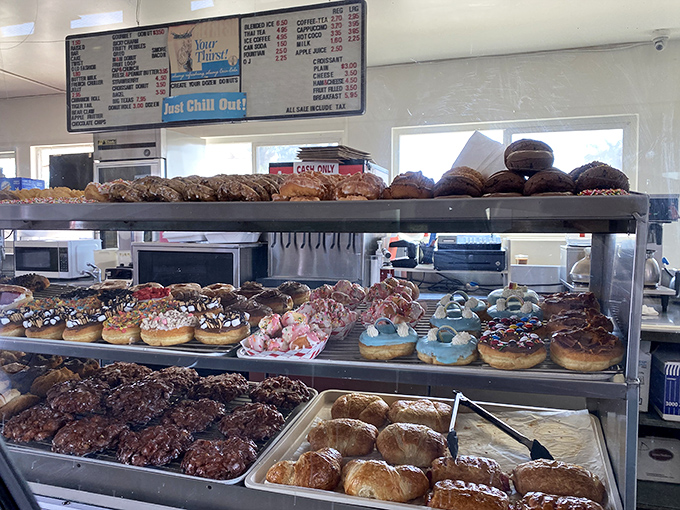 Where donut dreams are born. This display case, loaded with everything from classic glazed to creative concoctions, is the adult equivalent of a toy store window.