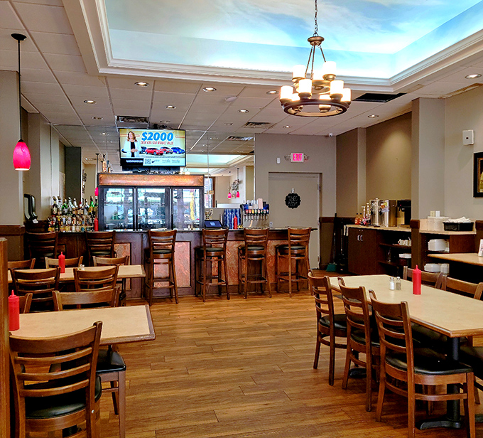 Clean lines, warm lighting, and an atmosphere that invites you to linger over that last cup of coffee or slice of pie.