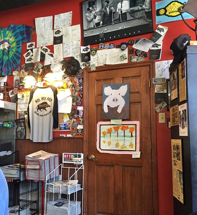 The wall decorations tell stories of barbecue triumphs past. That pig art isn't just decoration—it's a shrine to the noble animal that makes it all possible.