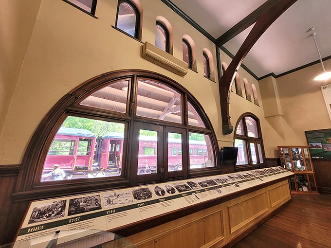 Arched windows frame history at the railway museum, where yesterday's journeys are preserved with the reverence they deserve.