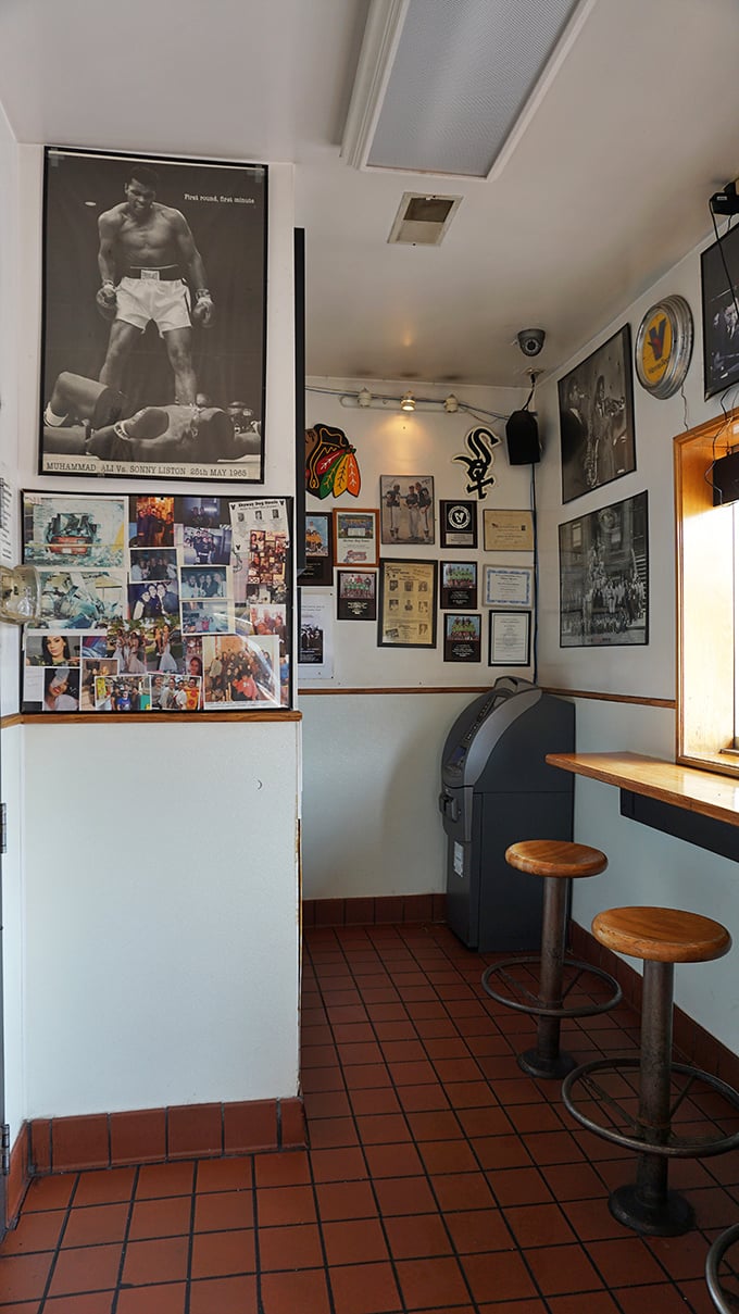 The walls tell stories of Chicago sports legends and neighborhood history. This isn't decoration&mdash;it's a community scrapbook hanging for all to see.