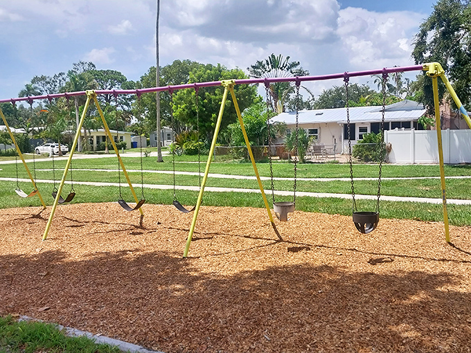 Even the playgrounds in Fort Myers look cheerful under the Florida sunshine. Childhood memories are made on swings like these—no batteries required.