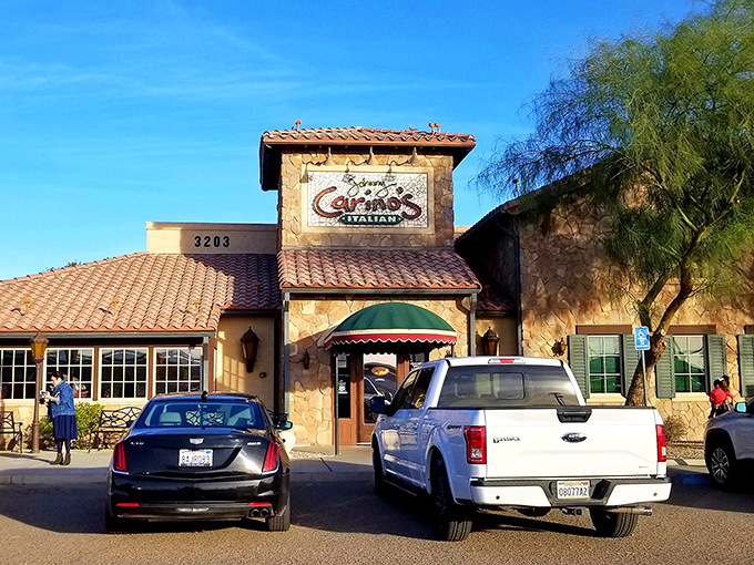 Johnny Carino's stone and stucco fa&ccedil;ade brings a touch of Tuscan charm to the desert, promising pasta paradise within.