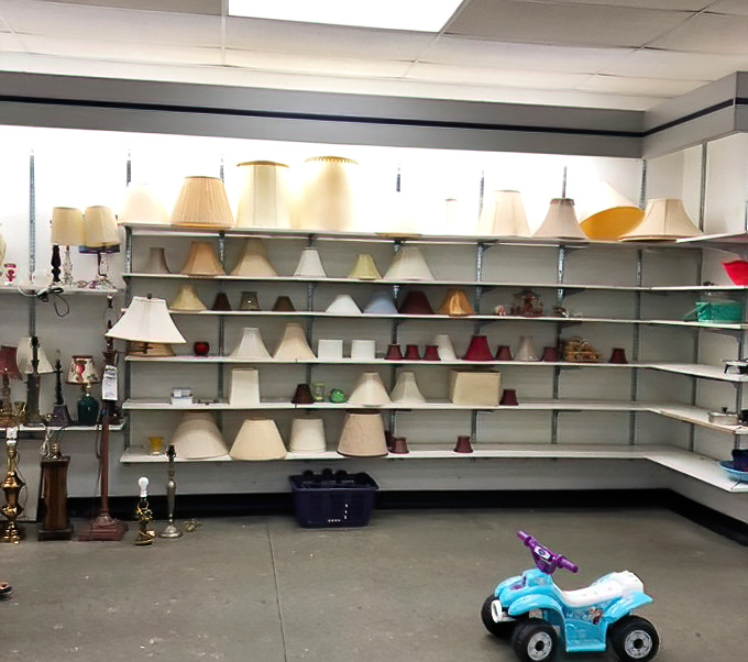 The lampshade corner: where lighting fixtures go when they've lived a full life but aren't quite ready for the great outlet in the sky. 