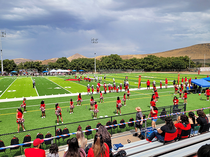 Friday night lights, Lindsay style. The football field brings the community together with cheerleaders, bleachers, and hometown pride.