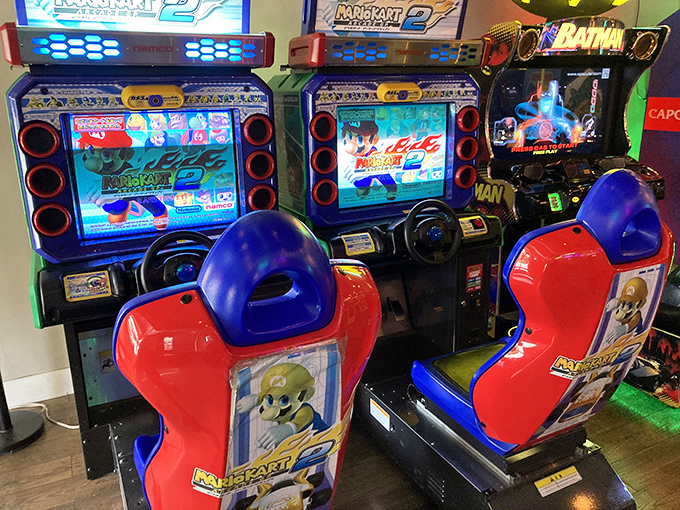Mario Kart cabinets: where friendly family relationships transform into competitive rivalries faster than a blue shell.