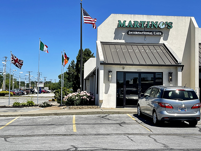 International flavors with lakeside flair – Martino's flies multiple flags outside because good food knows no borders.