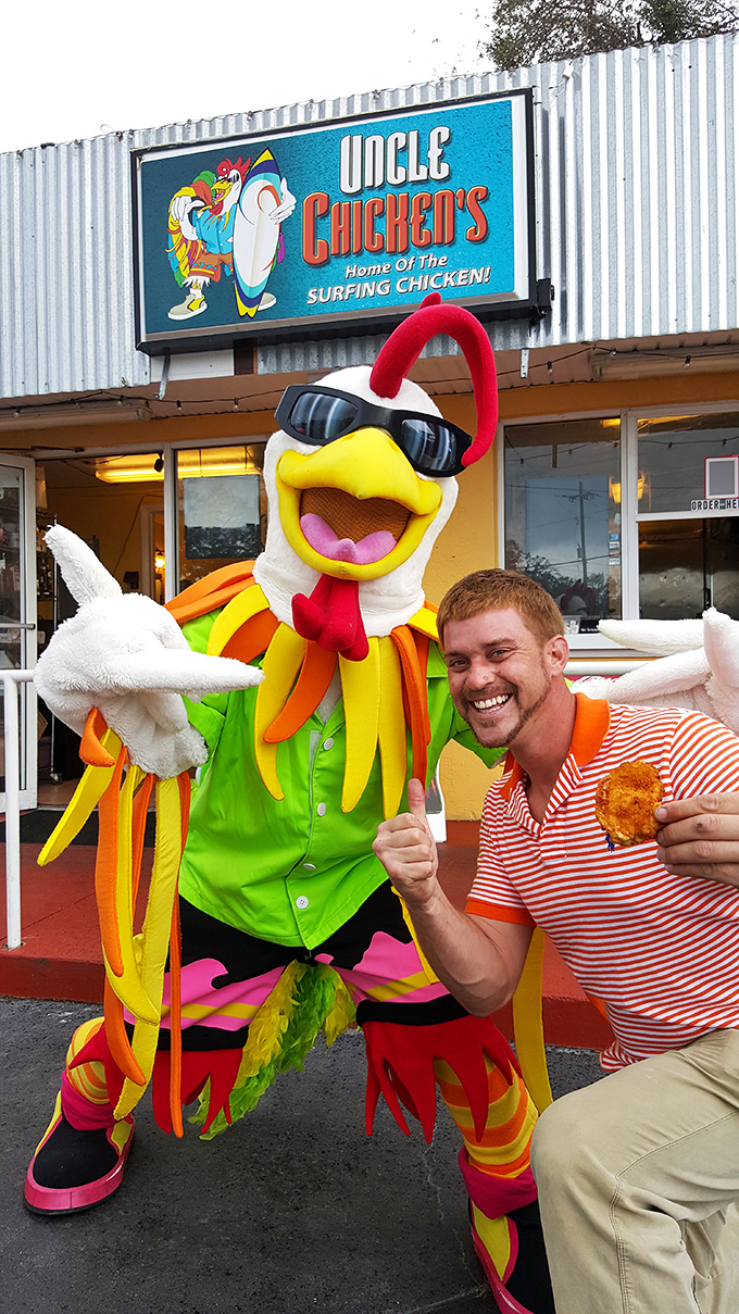 The mascot that launched a thousand meals. This colorful chicken character embodies the playful spirit that makes this place more than just another restaurant. 