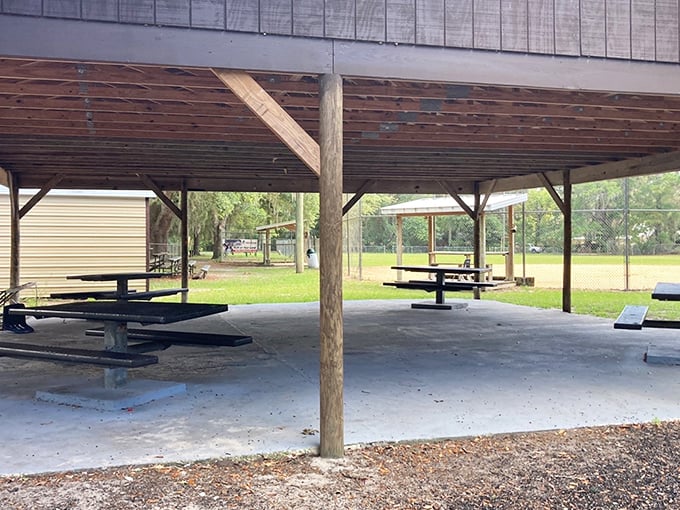 Simple pleasures abound at the community pavilion, where generations have gathered for picnics and celebrations under the sheltering roof.