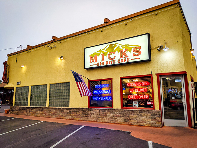 Mick's Big Bite Cafe promises exactly what its name suggests&mdash;hearty portions served with a side of small-town hospitality and neon-lit charm.