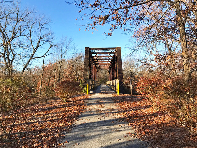 This charming bridge connects more than just two sides of a trail; it bridges past and present.