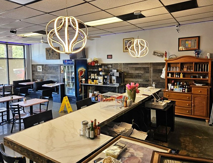The counter where breakfast dreams come true. Like a theater's box office, but the tickets are edible and the shows are served on plates.