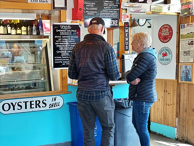 At this order counter, life-changing food decisions are made daily, with helpful blackboard menus guiding you to crustacean enlightenment.