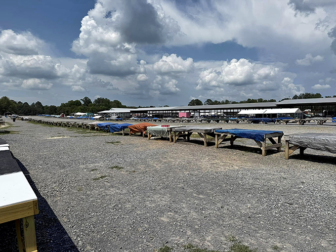 Empty tables await the weekend rush, a calm before the storm of vendors and bargain hunters descend on this Georgia institution.