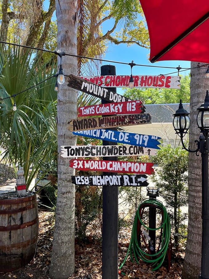 This directional sign doesn't just point the way&mdash;it broadcasts Tony's achievements. "Ex World Champion" isn't just bragging when you can back it up.