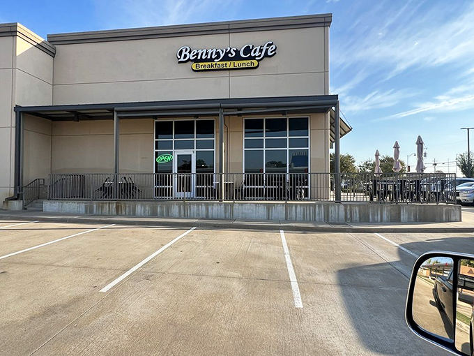 The patio at Benny's offers al fresco dining with a side of people-watching&mdash;Texas breakfast theater at its finest.