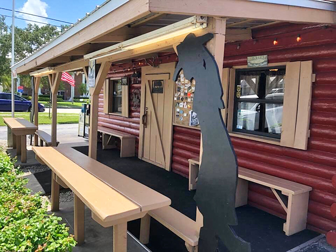 Outside benches where you can enjoy your BBQ with a side of Florida sunshine—no fancy patio furniture required.