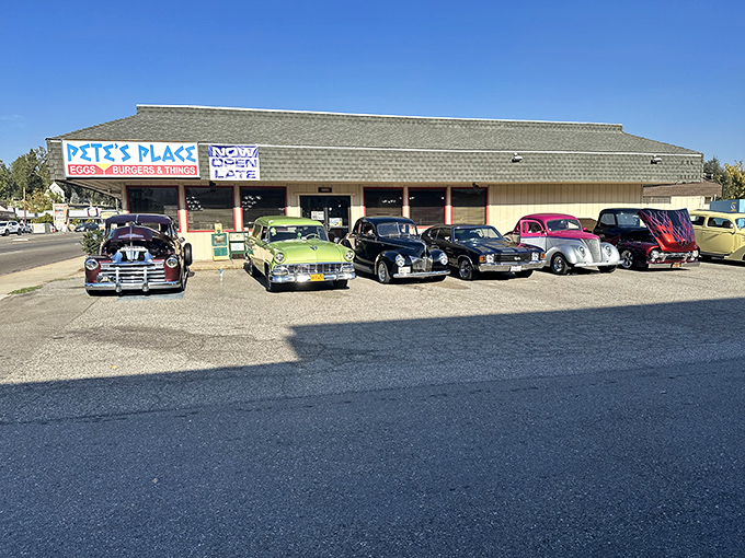 Pete's Place attracts classic car enthusiasts who appreciate both vintage rides and reasonable meal prices.