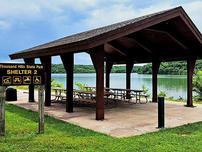 Picnic Shelter #2 offers front-row seats to lake views that make even ordinary sandwiches taste gourmet. Reservation recommended, awe guaranteed.