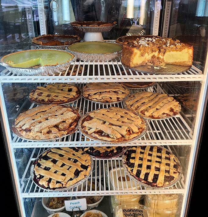 The pie case &ndash; a glass-fronted museum of edible art where fruit fillings and lattice crusts compete for your affection.