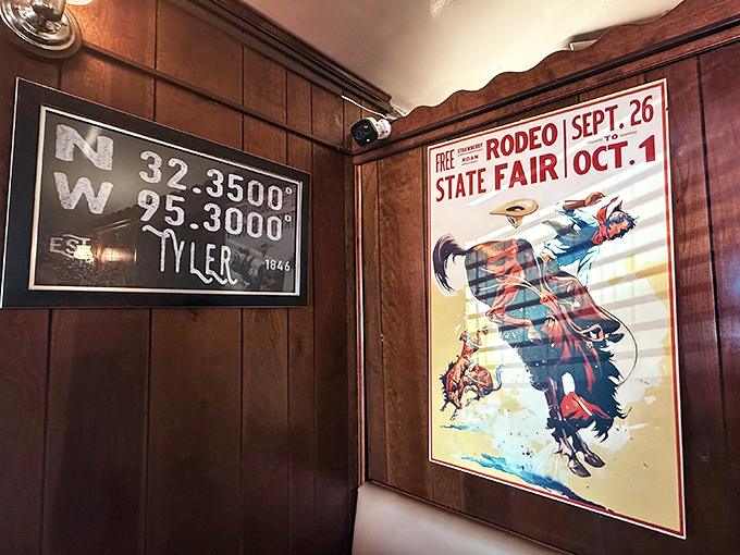 The wall art pays homage to Texas roots &ndash; coordinates and rodeo posters remind you where this BBQ style was born.