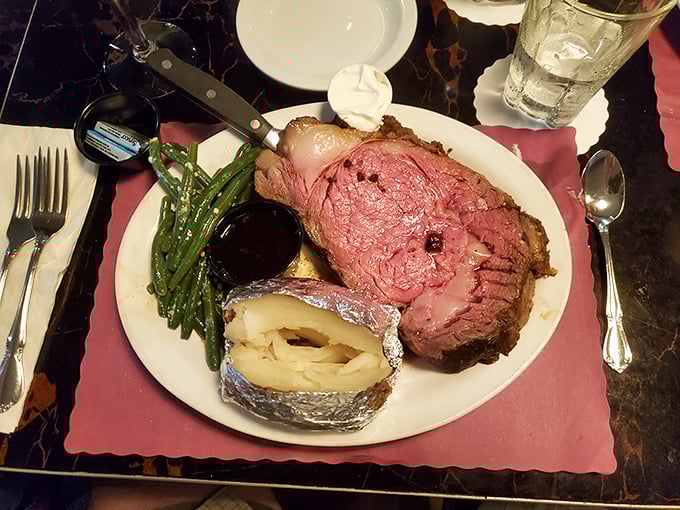 Prime rib carved to perfection, proving that some traditions never go out of style for very good reasons.