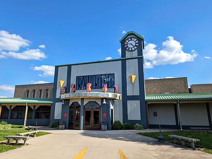 The Railroad Museum of Pennsylvania stands as a temple to train history, its clock tower beckoning visitors to step back into the golden age of rail travel.