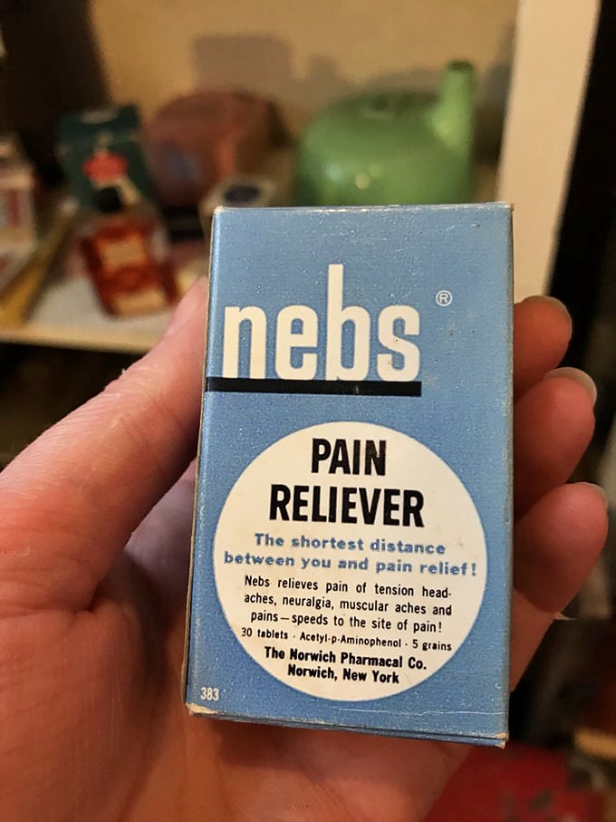 Remember Nebs? This vintage pain reliever packaging is a time capsule from medicine cabinets past &ndash; when graphics were simple and aspirins were aspirins.