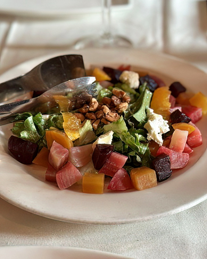A colorful beetroot salad that arranges nature's candy in a way that makes eating vegetables feel like an indulgence rather than a virtue.