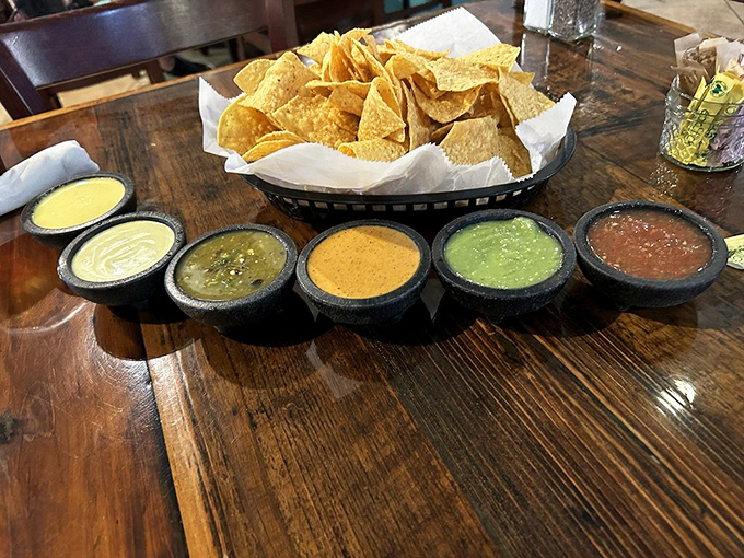 A salsa rainbow that takes your taste buds from "hello there" to "is my tongue still attached?" in five delicious steps.